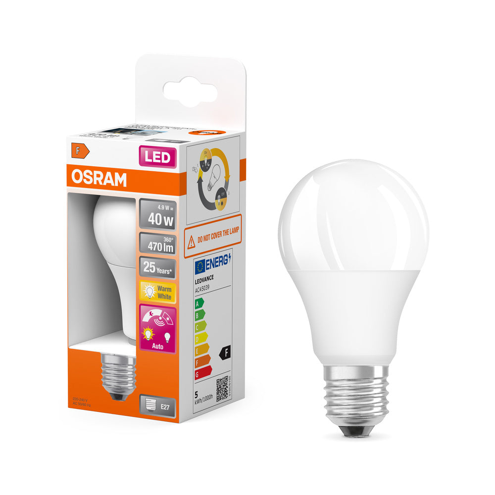 OSRAM DAYLIGHT SENSOR CLASSIC A LED Lampe 4.9W 827 Frosted E27, 470 lm
