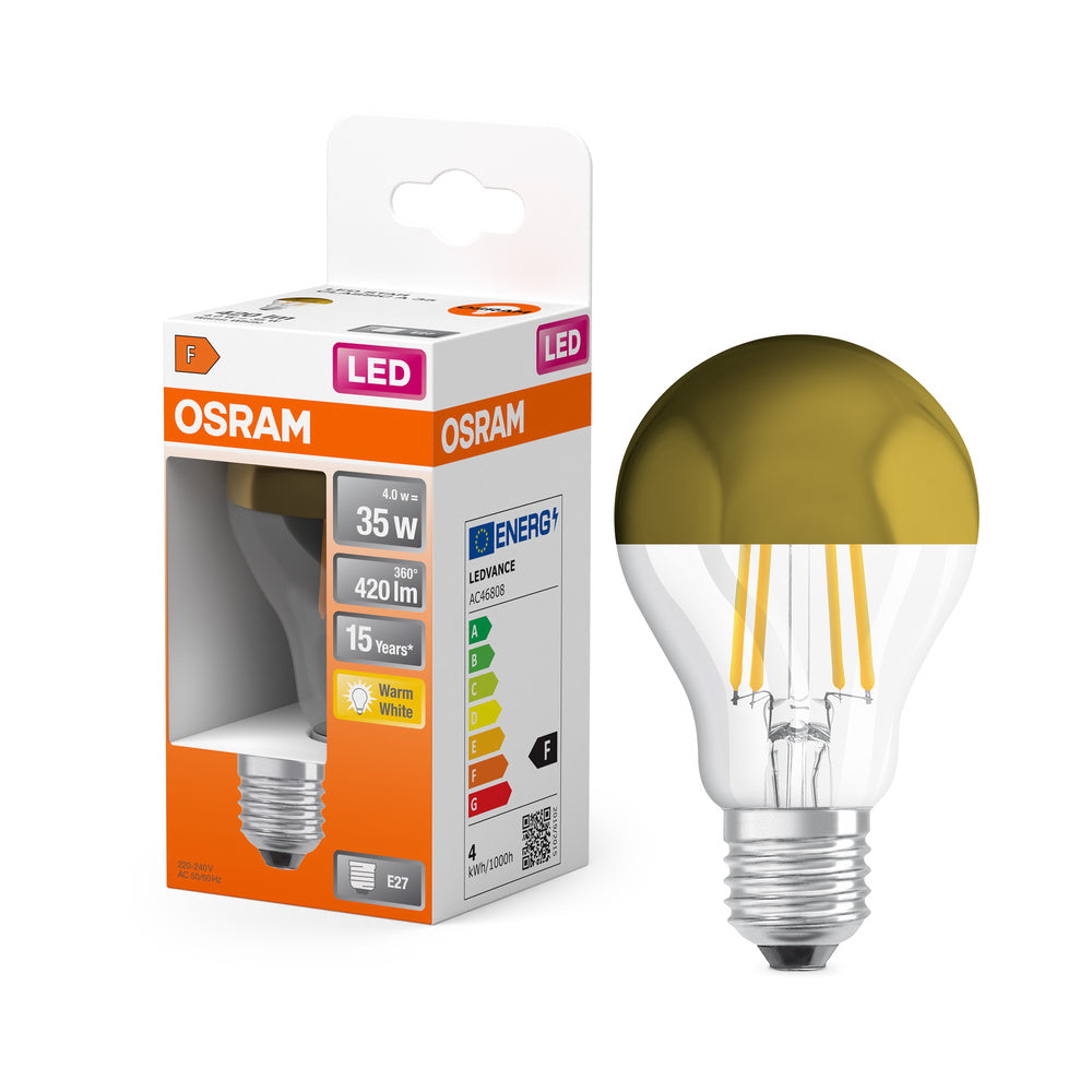 OSRAM LED Lampe LED Retrofit CLASSIC A Mirror 4W 827 Clear E27 Gold, 4