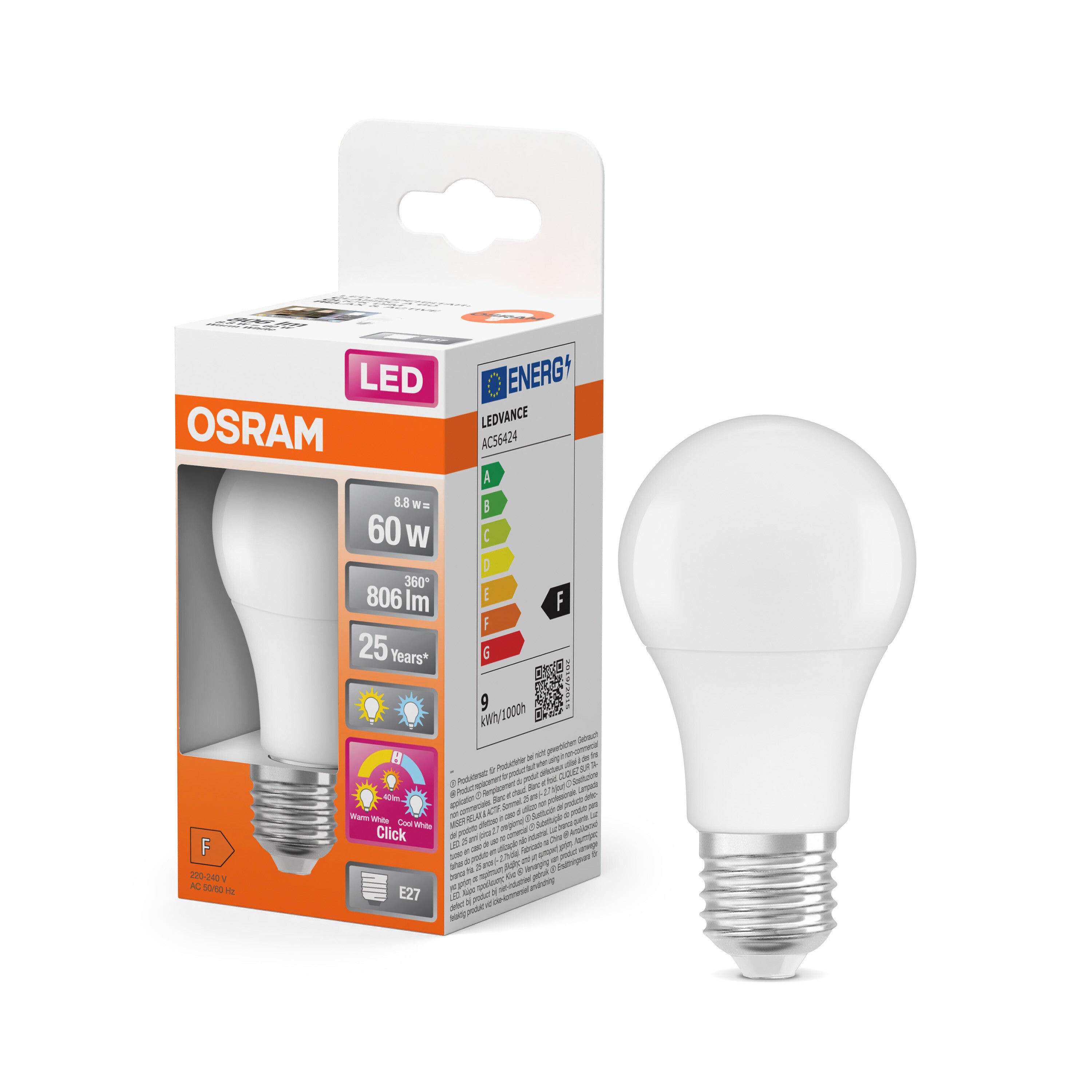 OSRAM LED Superstar Classic Lampe Frosted, 3-Modi, 8.8W, E27 , Warmwei