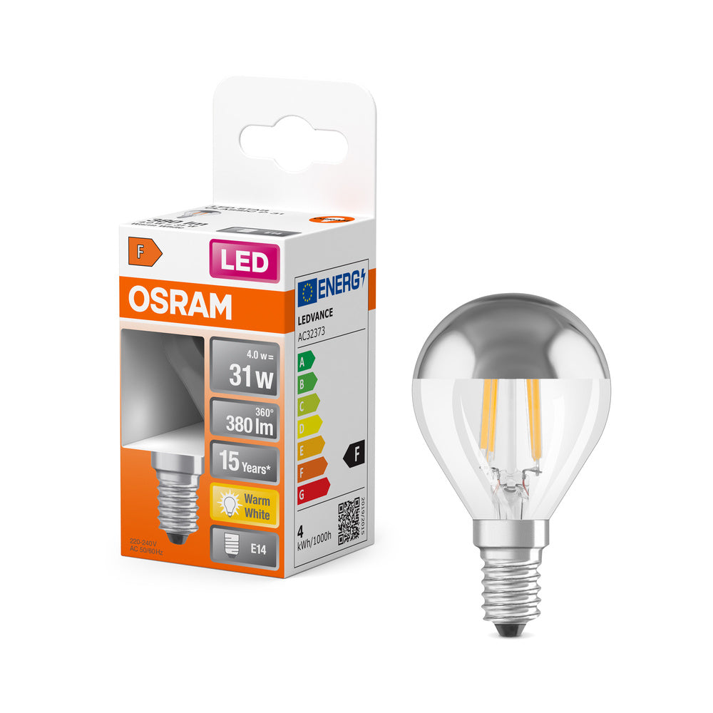 OSRAM LED Lampe LED Retrofit CLASSIC P Mirror 4W 827 Silver E14, 350 l