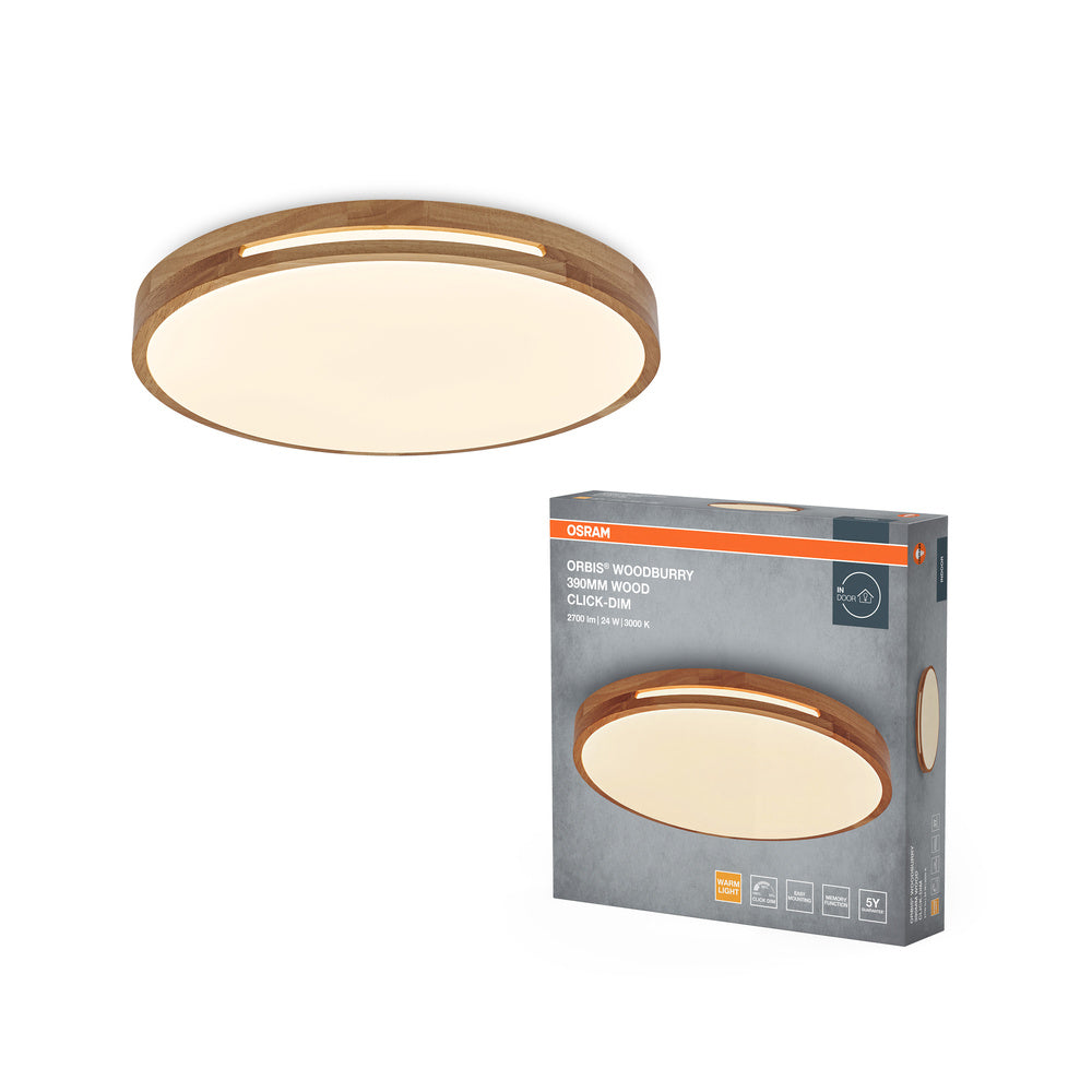 OSRAM ORBIS Woodburry Deckenleuchte dimmbar Click-DIM 24W 390mm Holz