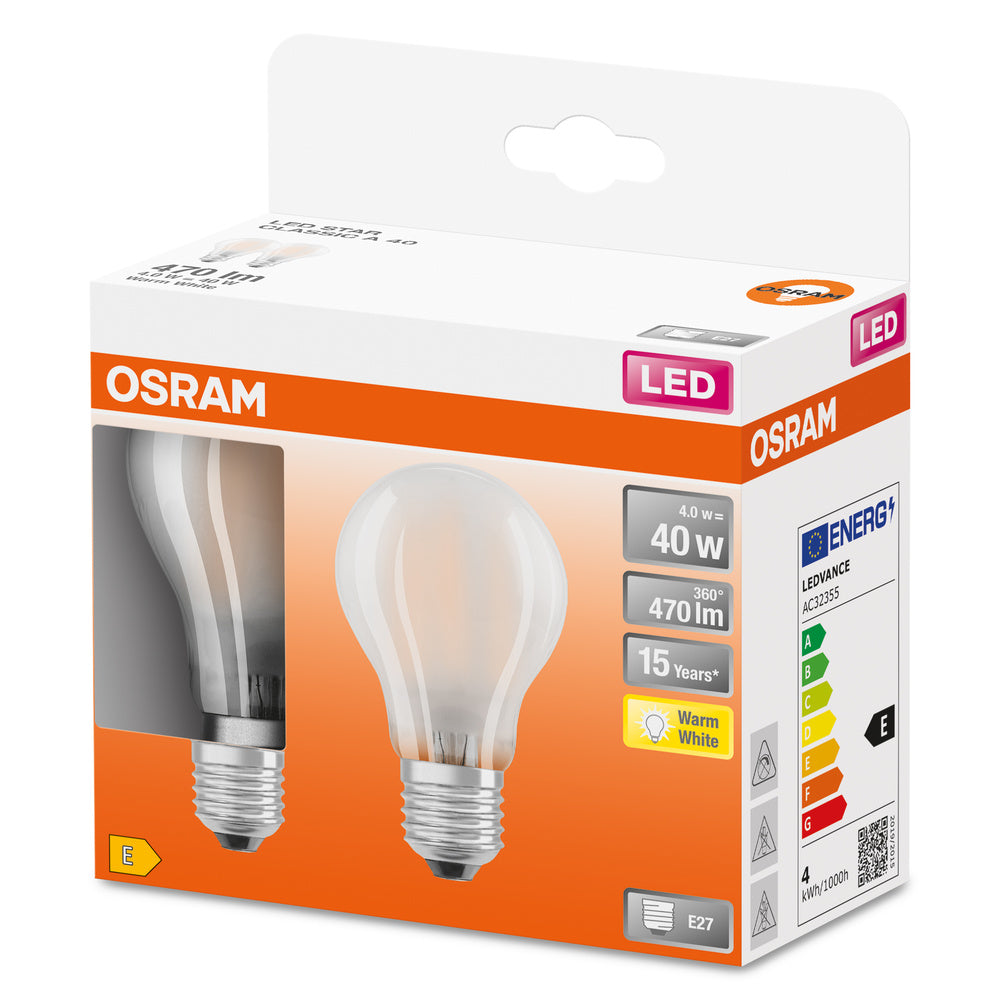 OSRAM LED Lampe LED Retrofit CLASSIC A 4W 827 Frosted E27, 470 lm, 270