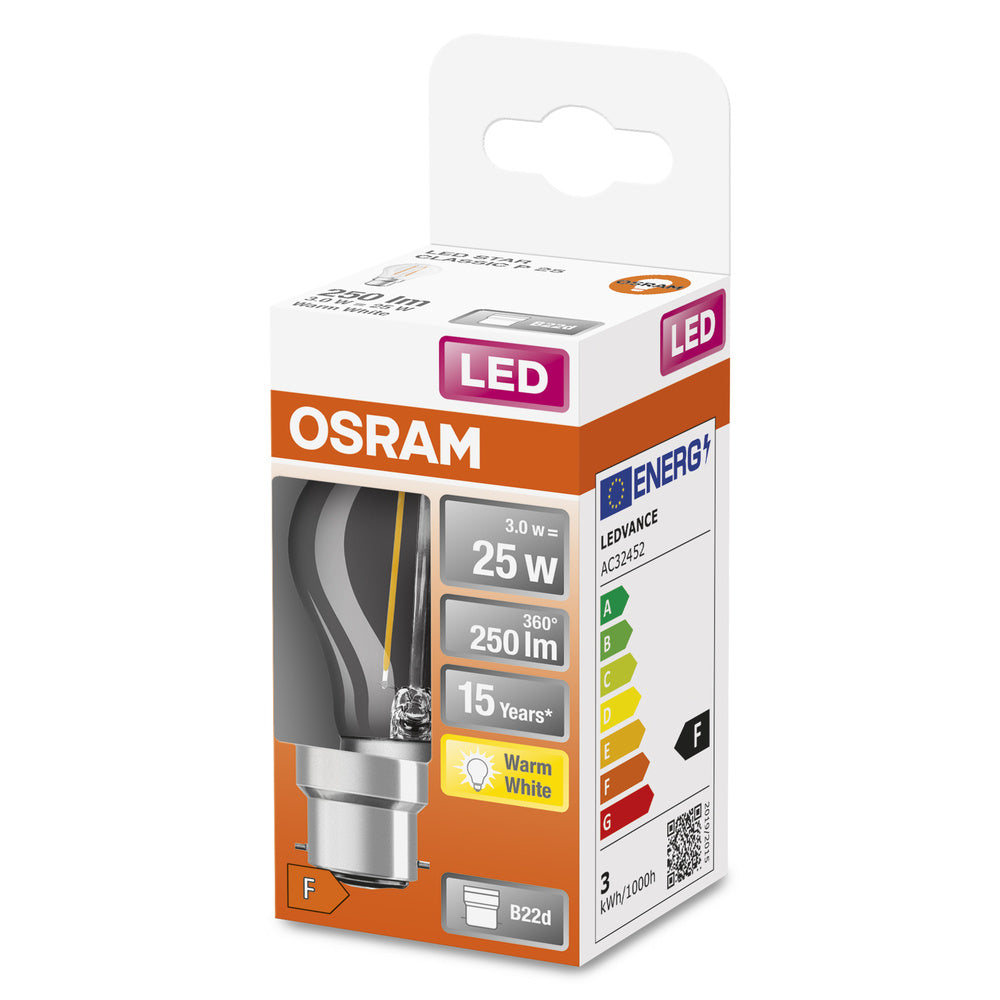 OSRAM LED Lampe LED Retrofit CLASSIC P 2.5W 827 Clear B22d, 250 lm, 27