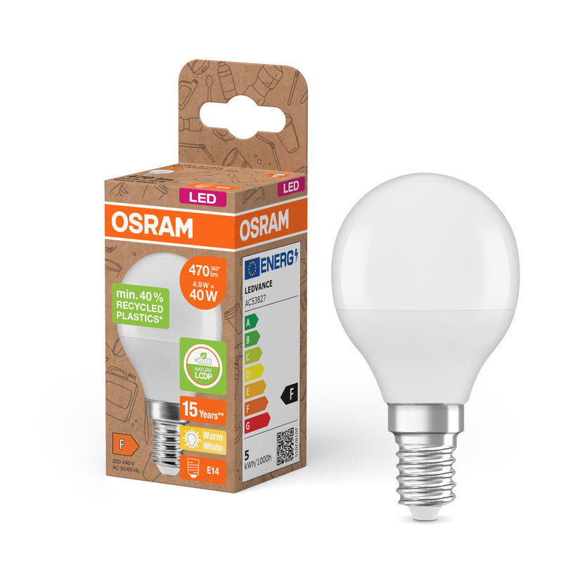 OSRAM LED Star Classic P 40 Lampe Recycled Plastic 4.9W Warmweiß Frost