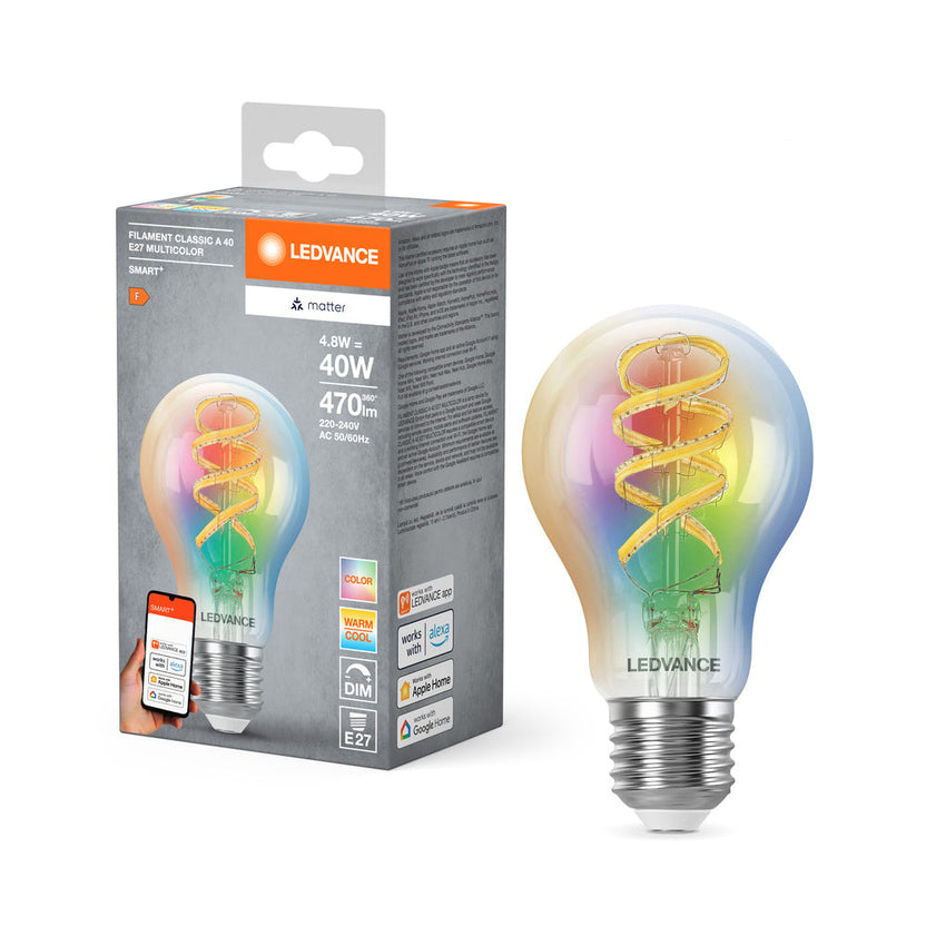 LEDVANCE Matter SMART+ LED Lampe CLASSIC A, RGB, Filamentglas, 4,8W, 4