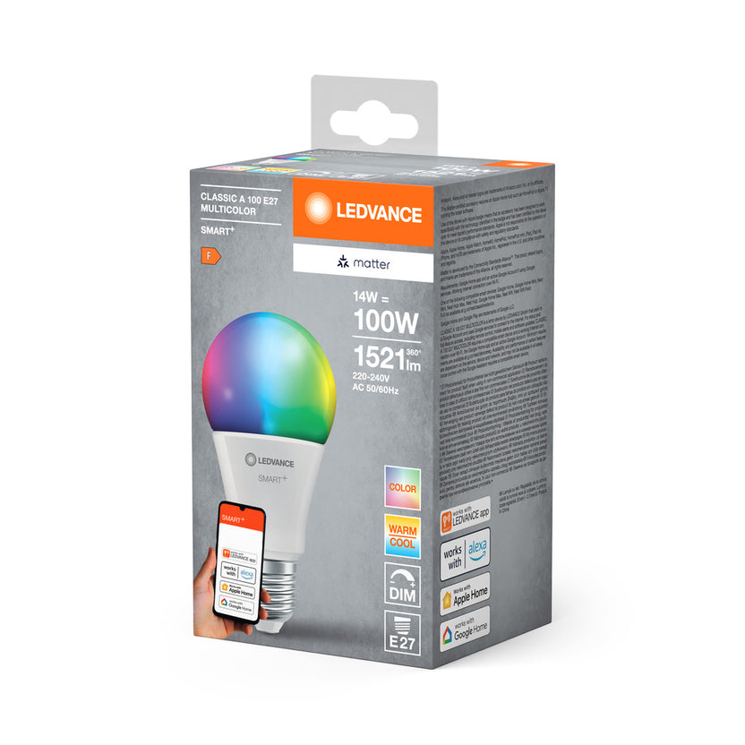 LEDVANCE Matter SMART+ LED Lampe CLASSIC A, RGB, Frost-Optik, 14W, 152