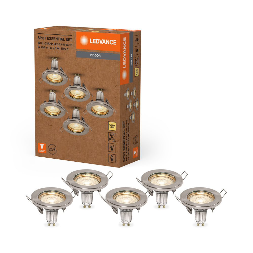 LEDVANCE LED SPOT SET RECESS ESSENTIAL GU10 5x2.6W GU10 Brushed Nickel