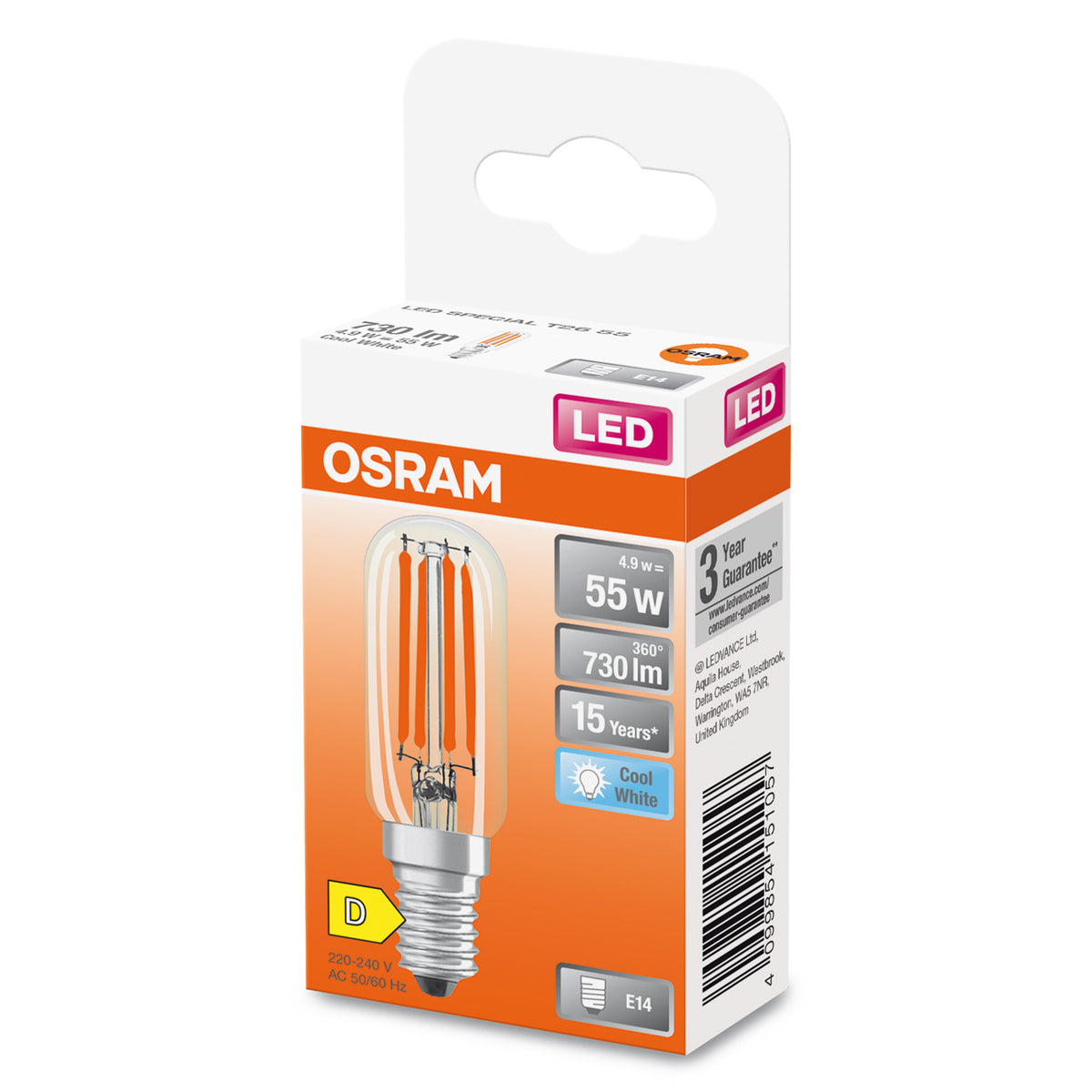 OSRAM LED Special T26, 300° Filament, 4.9W, 840, klar, E14 , Kaltweiß