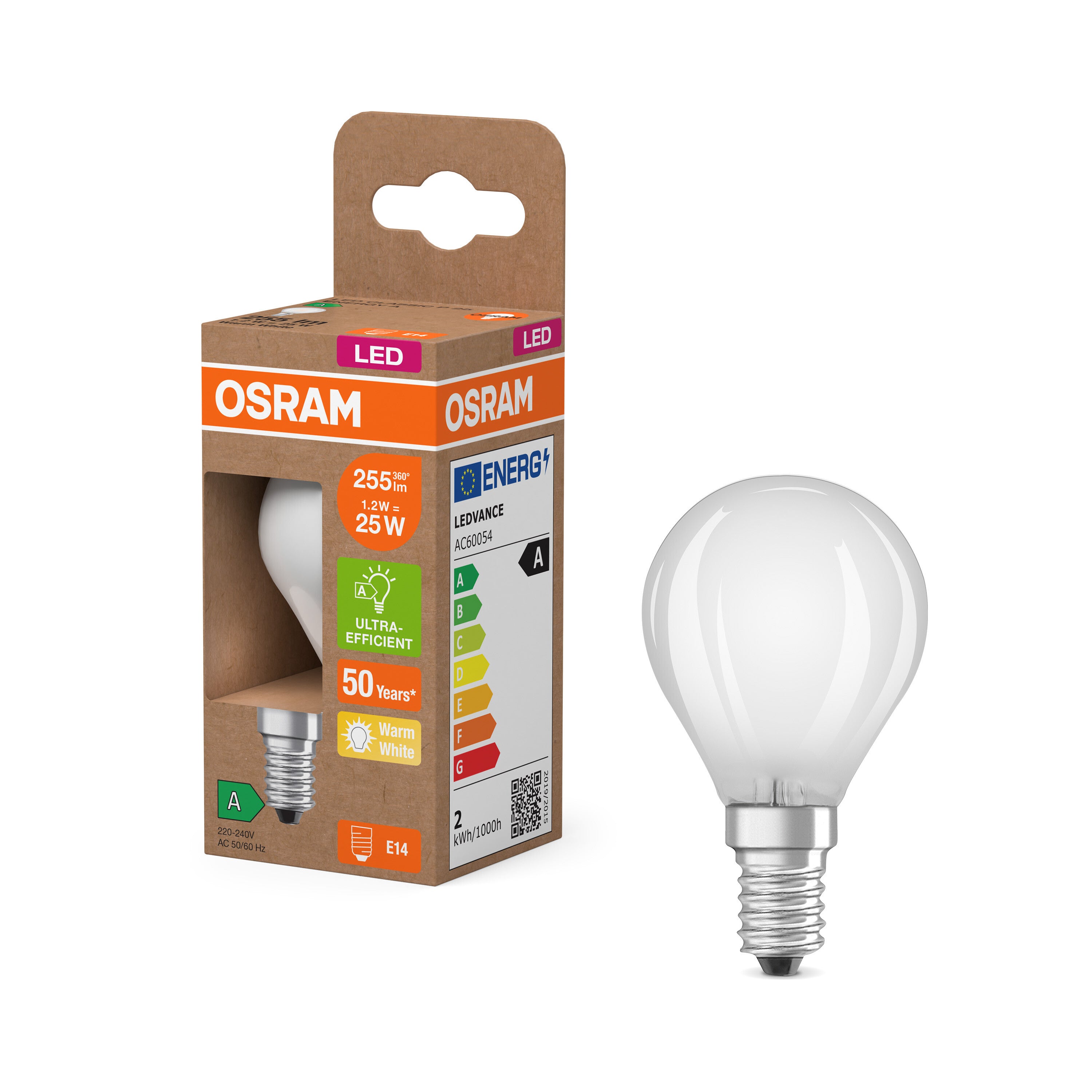 OSRAM LED-Miniball-Lampe mit Filament EEK A, 1.2W, 255lm, Warmweiß, E1