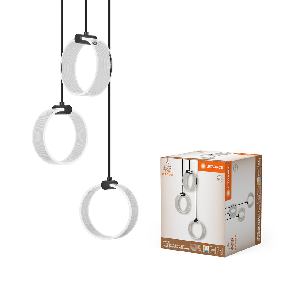 LEDVANCE DECOR Circle Pendelleuchte, 3 Pendel, 20W, Click CCT Black