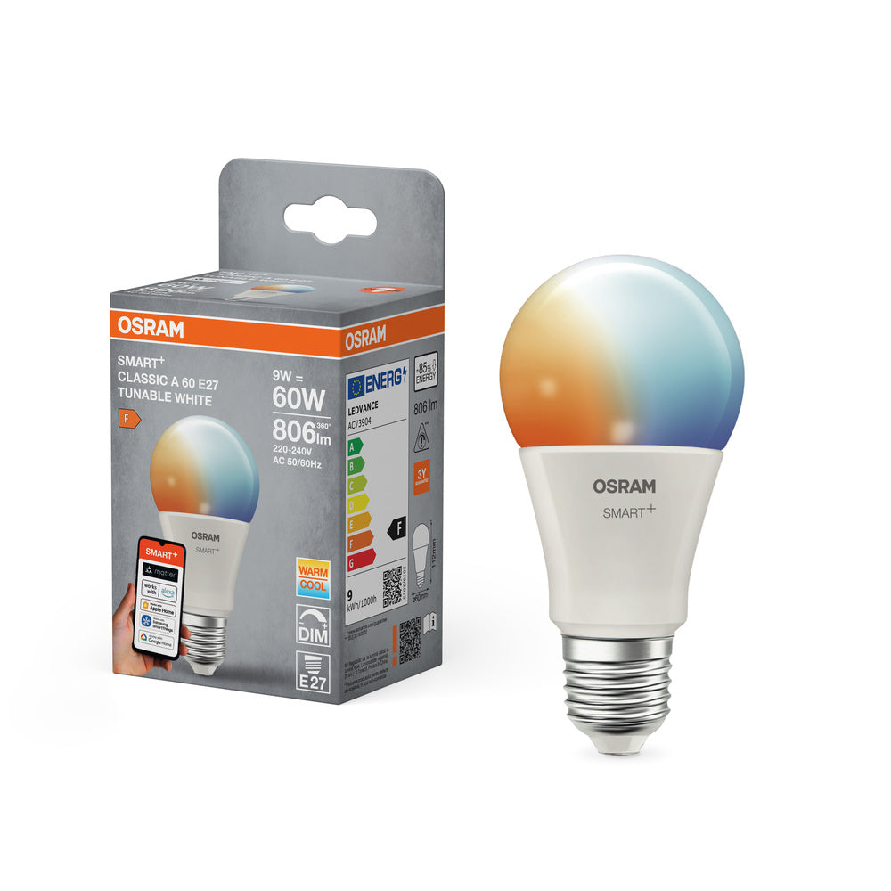 OSRAM Matter SMART+ Classic LED Lampe TW FR E27, 806 lm, 2700…6500 K,