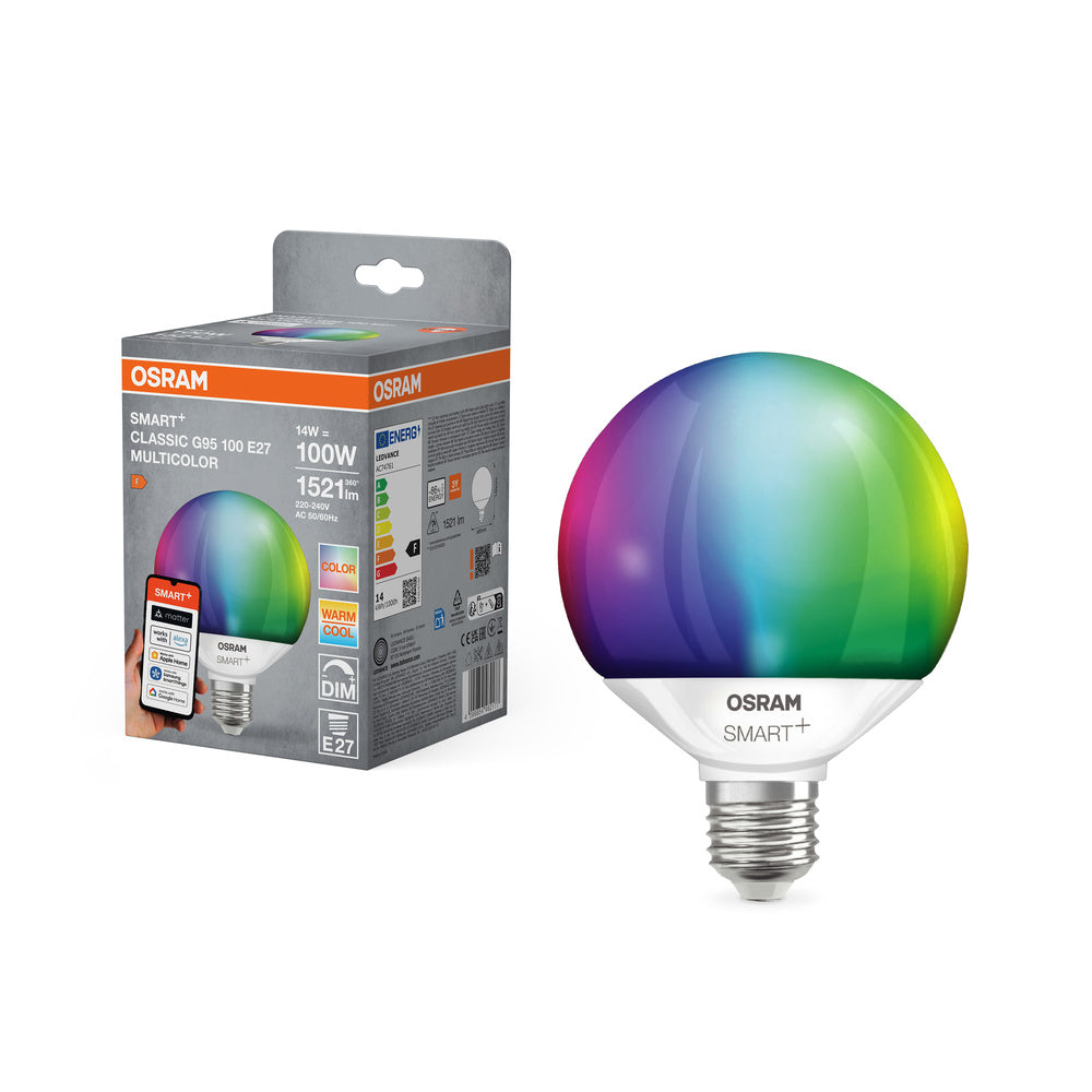 OSRAM Matter SMART+ LED Lampe CLASSIC G95, RGB,Frost-Optik, 14W, 1521l