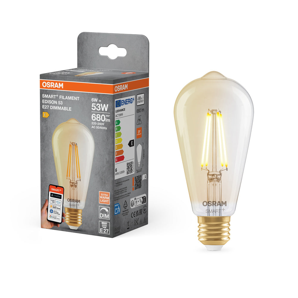 OSRAM Matter SMART+ LED-Lampe mit WiFi Technologie in Gold Edison Form